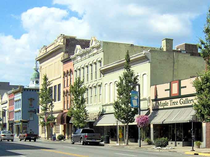 Ornate rooflines, a copper courthouse dome, and the Maple Tree Gallery sign all competing for your attention on Danville's gorgeous main street.