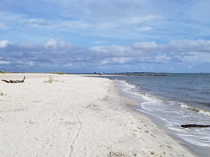 The gentle waves here create a shoreline so calm, even your nervous Aunt Edna would wade right in happily.