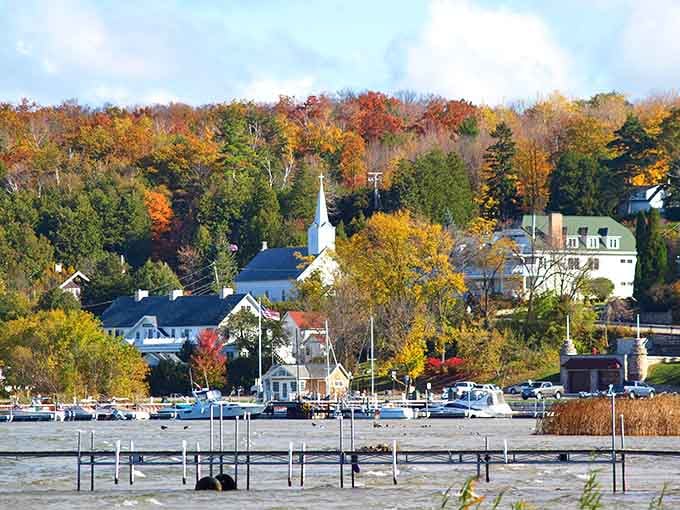 When the fall foliage frames a white steeple above a marina, you stop and just breathe it all in.