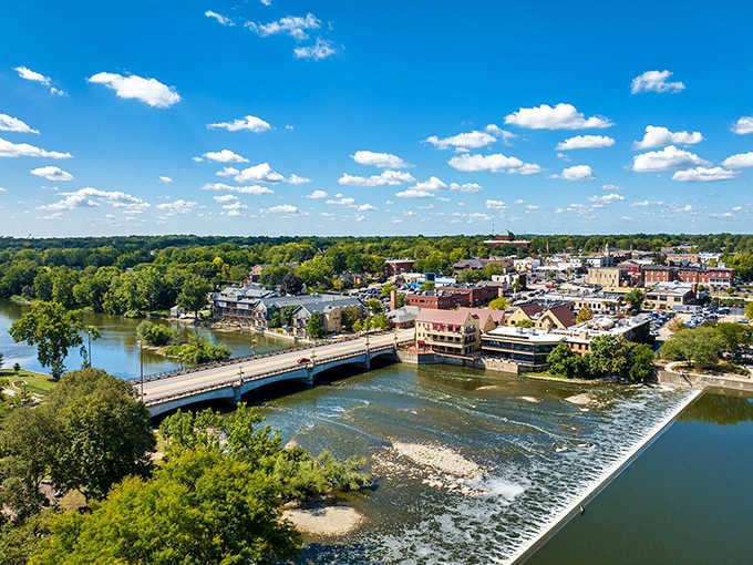 The Fox River curves around Geneva like nature's own welcome mat, inviting you to stay awhile longer.