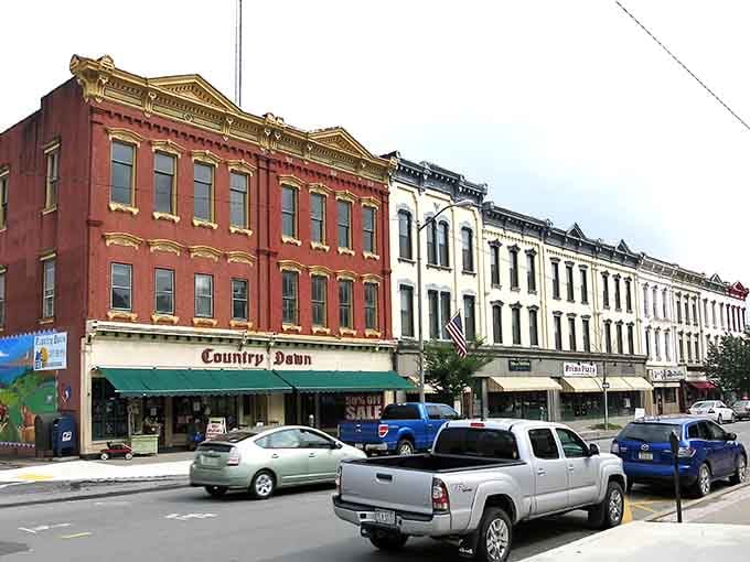 These classic facades stand shoulder to shoulder like old friends, each building telling its own century-old story.