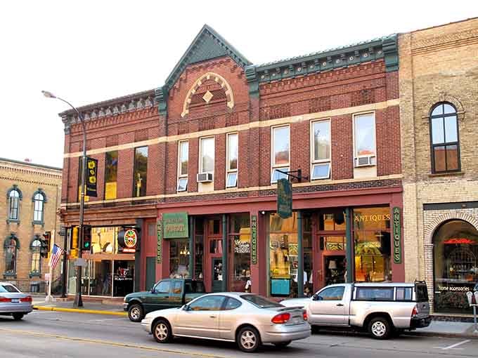 Brick buildings with big windows reveal the treasures inside, tempting every passerby to peek in.