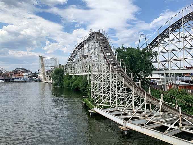 Up close, those coaster tracks hanging above the water look even more gloriously terrifying than you imagined.