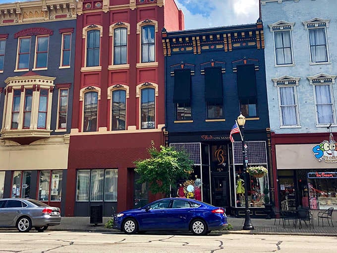 These bold, candy-colored Victorian facades on Madison's Main Street prove that Indiana's architects were never afraid of a little drama.