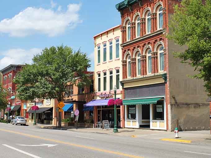 Colorful awnings and ornate Victorian facades line Marietta's main street, proof that good bones never go out of style.