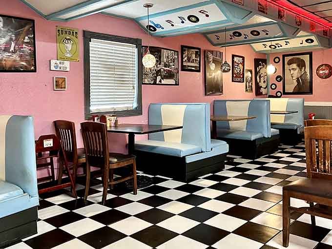 Checkered floors and jukebox-themed decor transport your senses backward in time during your nostalgic visit to the Old Time Diner.
