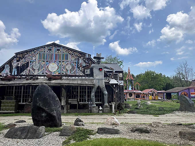 This whimsical sculpture garden transforms everyday objects into mechanical flowers that bloom in the most unexpected and delightful ways.