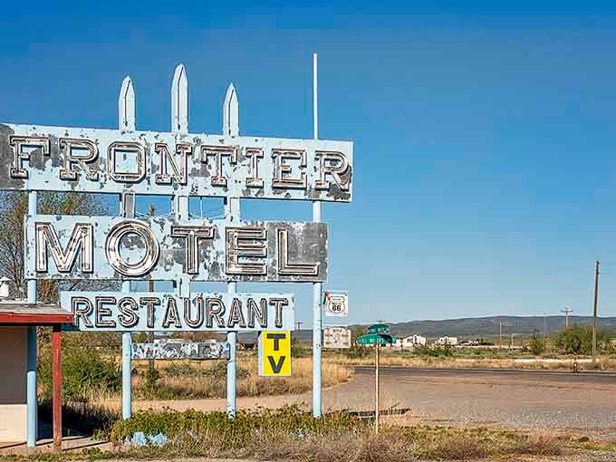 Faded, chipped, and absolutely magnificent, this Frontier Motel sign stands like a proud old cowboy who refuses to sit down.