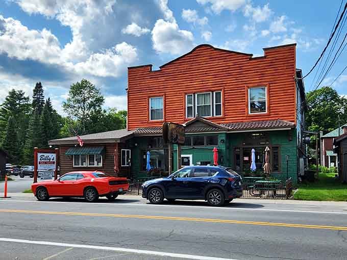 A Dodge Challenger parked outside a log-cabin diner in the mountains feels exactly as perfect as it looks.