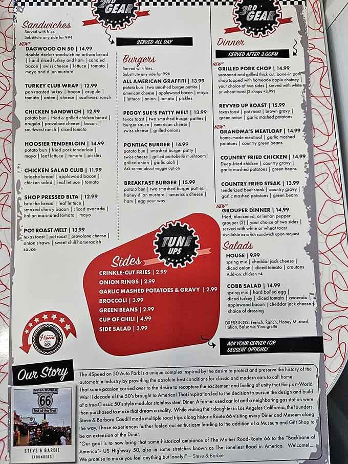 A menu organized by gears. Even the ordering process here has personality and purpose.