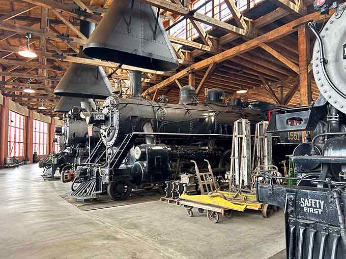 Standing next to these massive locomotives inside the roundhouse feels like meeting a celebrity, except louder.