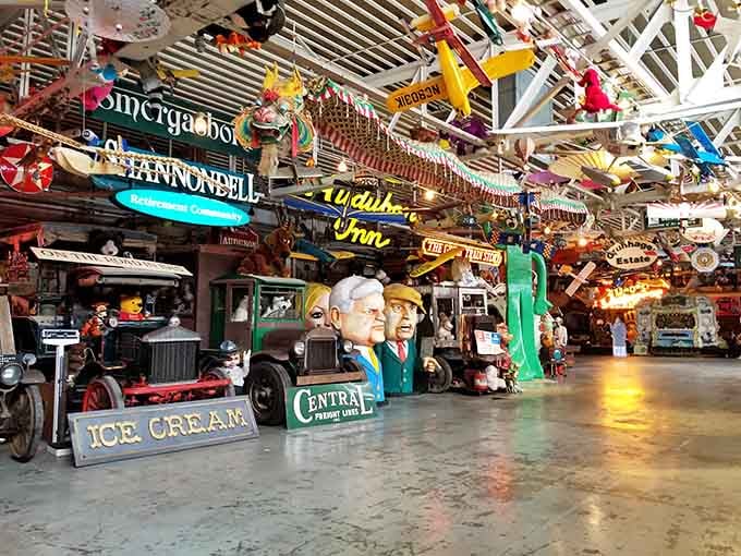 Vintage trucks, oversized figures, and signs hanging everywhere. Your eyes won't know where to start first.