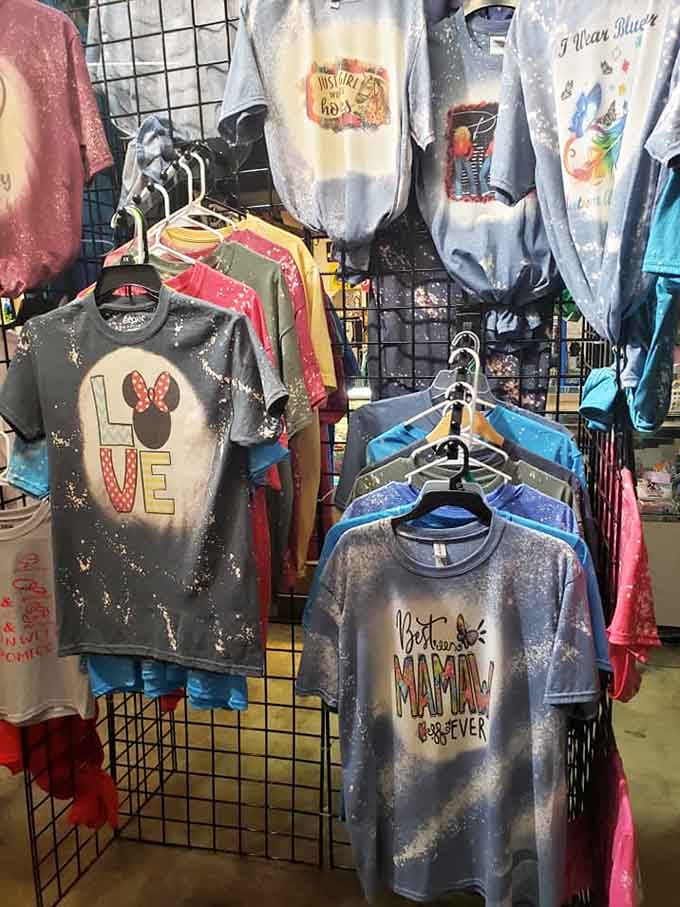 Walls covered in graphic tees that somehow know exactly what you're thinking right now.