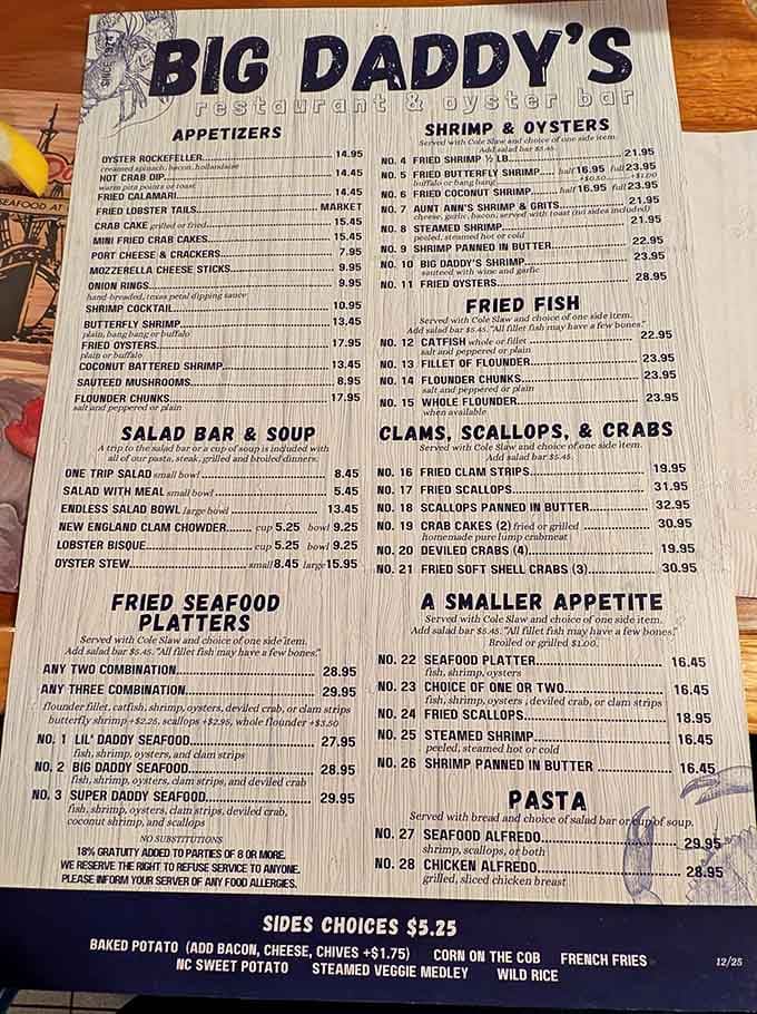 The menu reads like an ocean's greatest hits album, offering everything from Oysters Rockefeller to fried seafood platters galore.