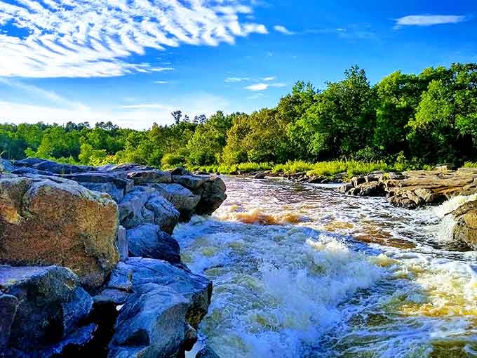 Big boulders, rushing water, brilliant blue sky. Big Falls Campground delivers the kind of scenery that resets your brain.