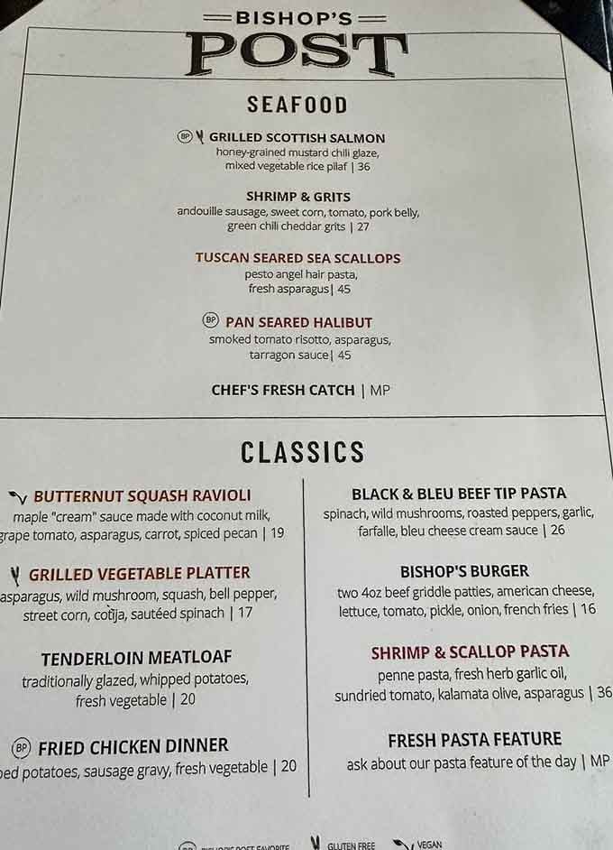 A menu that reads like a love letter to good eating. Seafood, classics, and rotating features worth exploring.