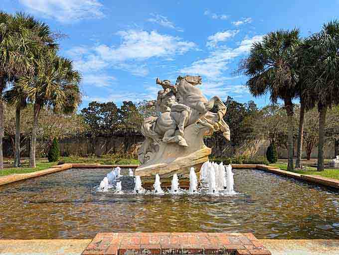 Pegasus bursts from the fountain with the kind of dramatic flair that would make Broadway jealous.