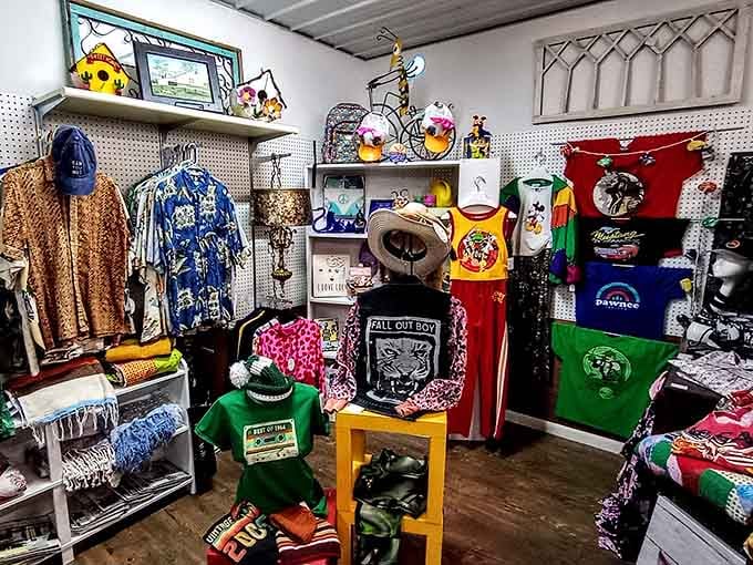 Vintage band tees, retro graphic shirts, and pop culture gems packed into one booth that refuses to pick a decade.