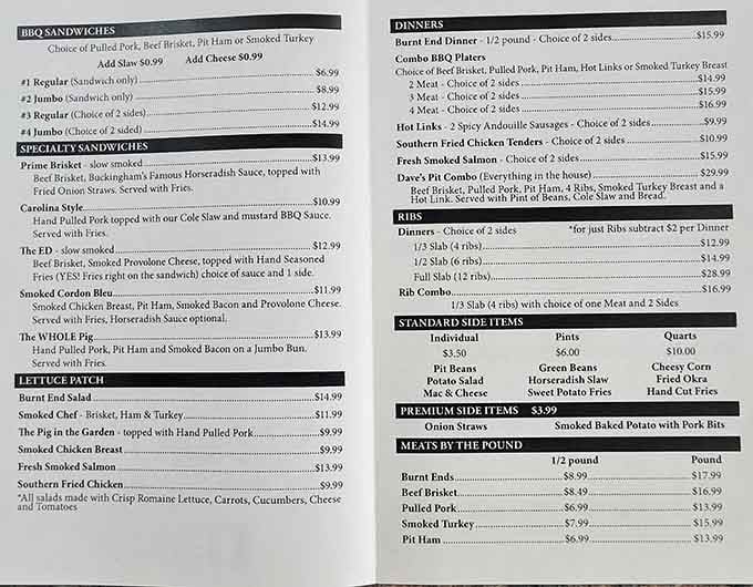 A menu this generous is basically a love letter written entirely in smoked meat and pit beans.