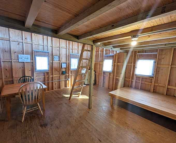 Wood everywhere you look, creating that cozy cabin vibe without any of the Blair Witch vibes.