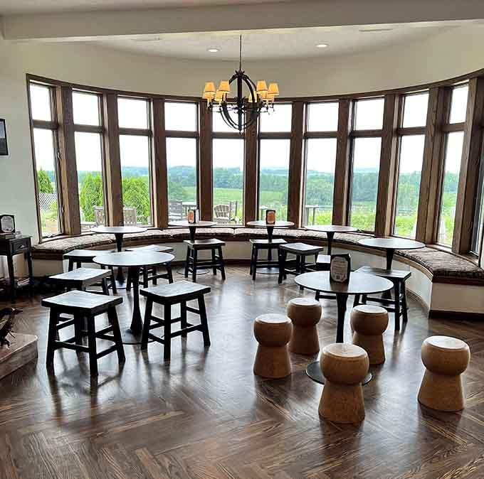 Cork-shaped stools, herringbone floors, and a view that turns casual sippers into devoted regulars.