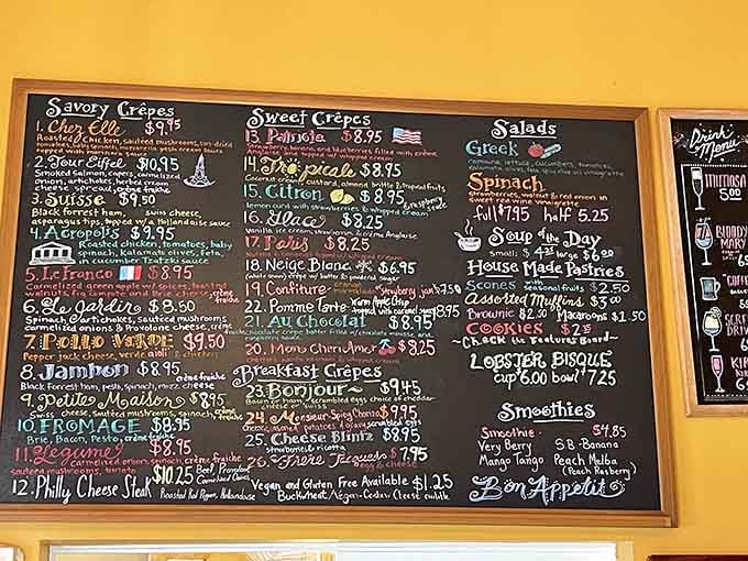 A chalkboard menu this colorful and detailed deserves its own moment of quiet appreciation before you even sit down.
