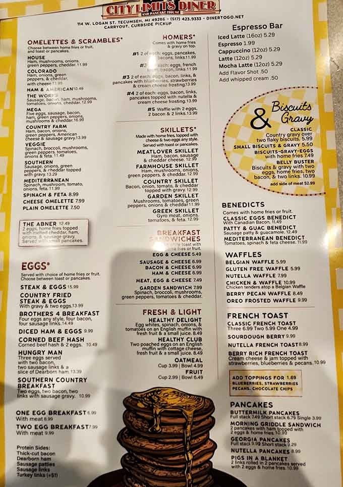 When a menu features this many pancake varieties and egg combinations, you know they're serious about breakfast done right.