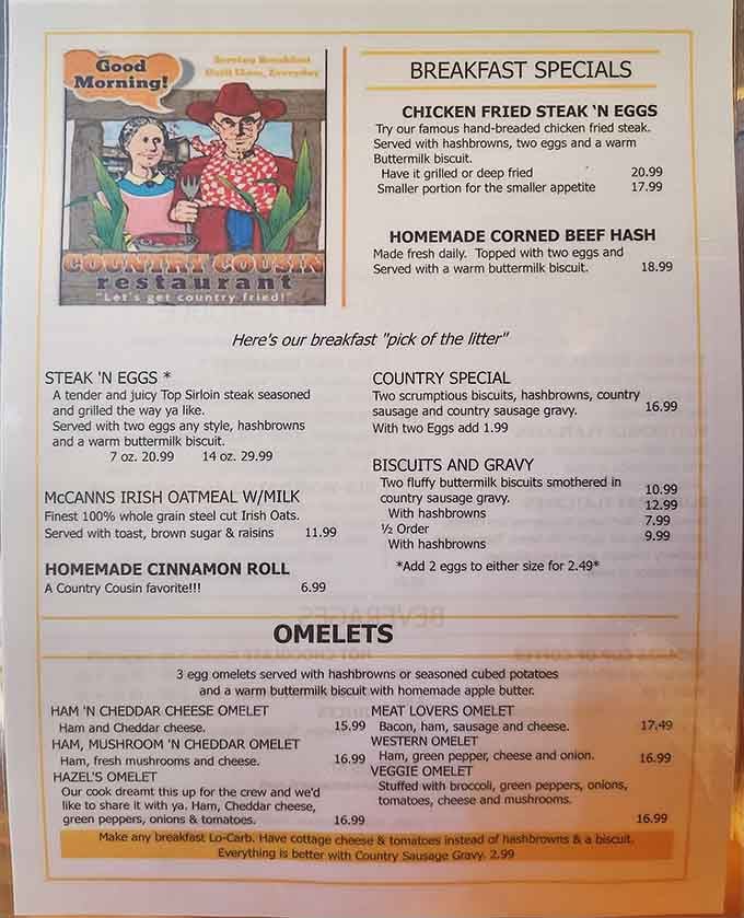 A menu that reads like a love letter to comfort food, every single morning without fail.