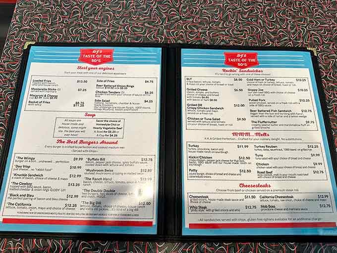A menu that reads like a love letter to classic American comfort food, every single page.
