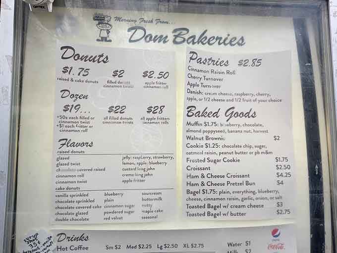 A menu this generous deserves its own reading glasses. Donuts, pastries, bagels, muffins, and more await.