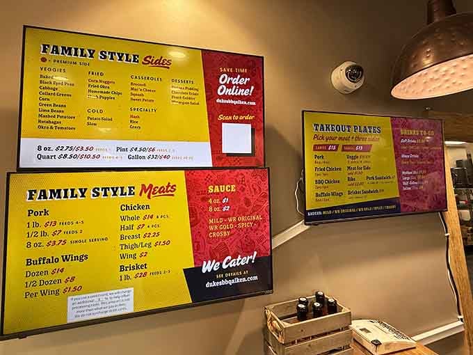 Family style meats, sides by the gallon, and multiple sauces, this menu means nobody goes home hungry.