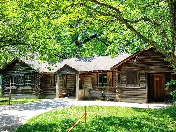 This rustic log cabin looks like it wandered out of a frontier postcard and decided to stay forever.