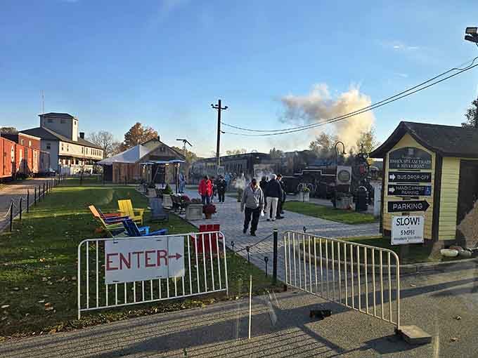 Steam rising, Adirondack chairs waiting, and a whole lot of adventure ready to happen at Essex Station.