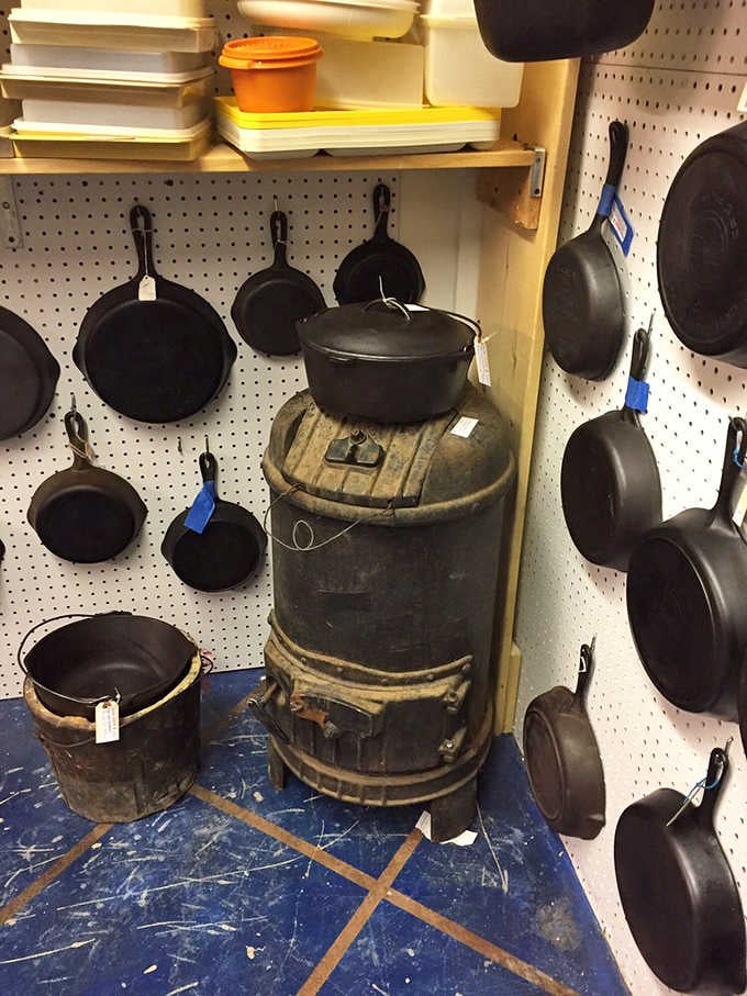Cast iron heaven, where every skillet on that wall has cooked more meals than most of us ever will.