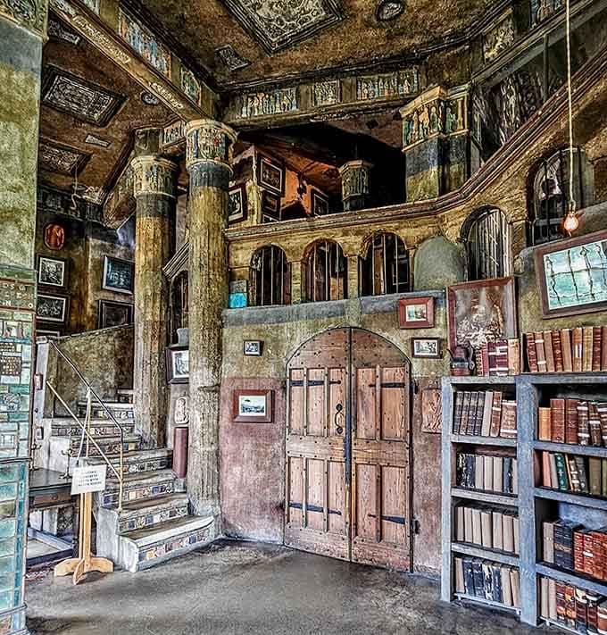 Books, tiles, columns, and staircases all competing for your attention at once, and honestly, everyone wins.