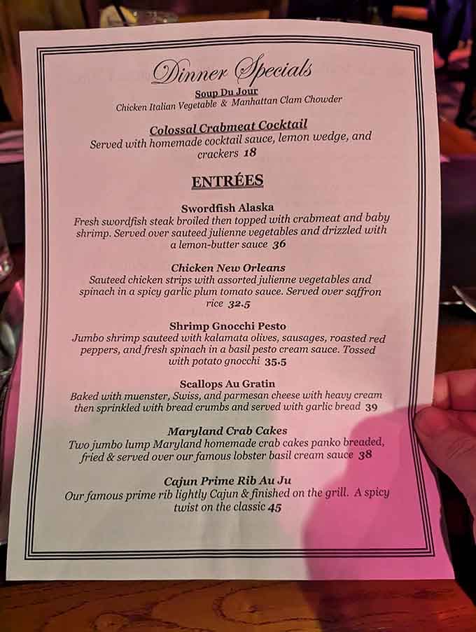 A dinner specials menu that reads like a love letter to anyone who truly appreciates serious cooking.