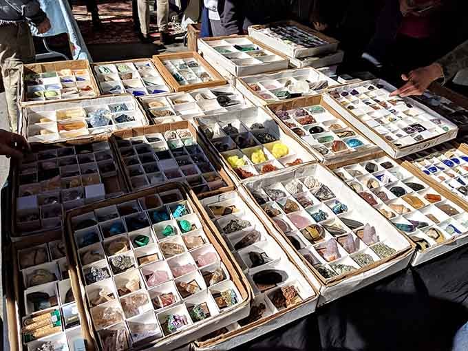 Geology class never looked this good, with trays of malachite, amethyst, and quartz just waiting to come home with you.