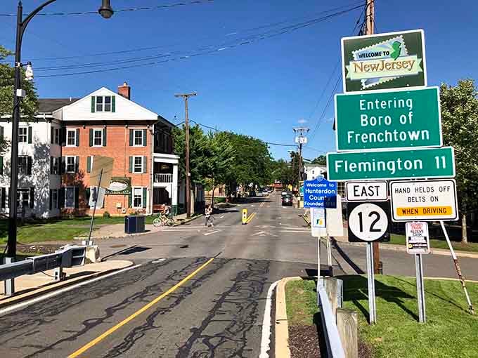 The sign says "Entering Boro of Frenchtown." Your stress level says "finally, yes, this is exactly right."