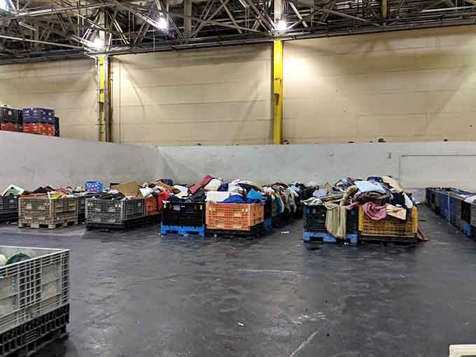 Rows of bins and pallets stretch out like a buffet, except everything here costs almost nothing.