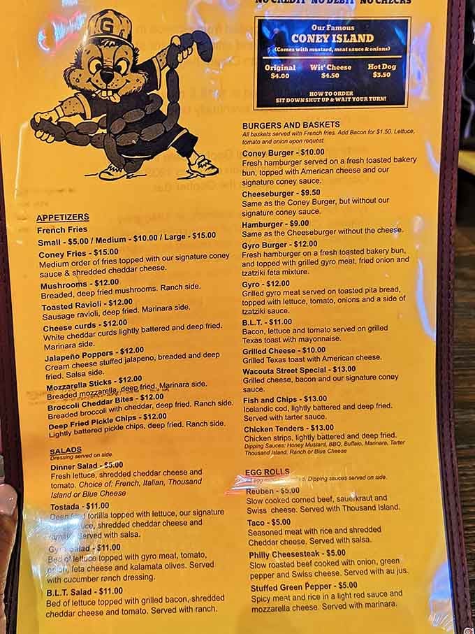 The menu board lays it all out&mdash;Coney Islands, burgers, and enough fried goodness to make your cardiologist nervous.