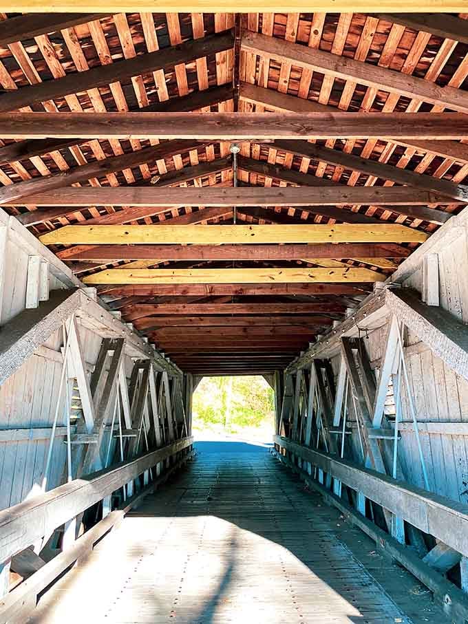 Look up inside and you'll find timber craftsmanship so honest and precise it makes modern construction feel slightly embarrassed.