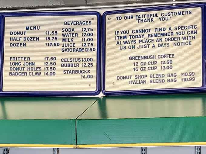 A menu board this straightforward is practically a love letter to anyone who just wants a great donut.