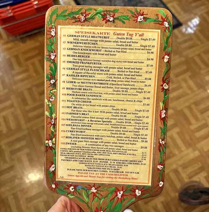 Guten Tag Y'all on the menu cover is the most charming cultural handshake you'll ever read.