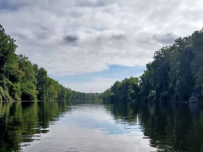 Mirror-like water reflecting endless sky proves Pennsylvania's natural beauty doesn't need any special effects or enhancement.