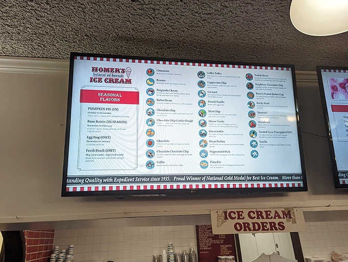 A menu board this packed with homemade gourmet ice cream flavors deserves its own moment of quiet reflection.