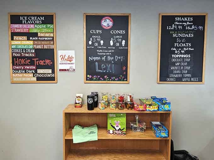 Fourteen ice cream flavors on the board, one name on the chalkboard, and zero chance you're leaving here disappointed.
