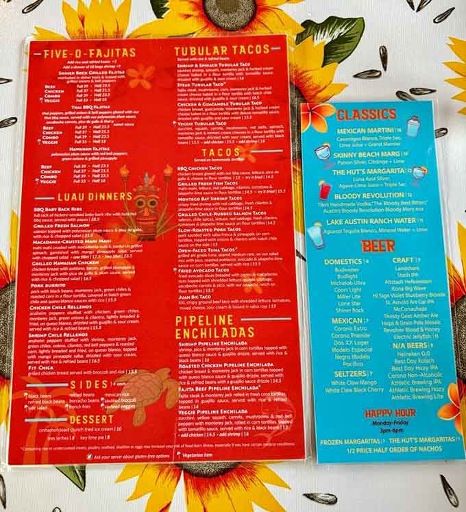 A menu this creative deserves its own fan club, blending Hawaiian, Mexican, and Tex-Mex into something wonderfully unexpected.