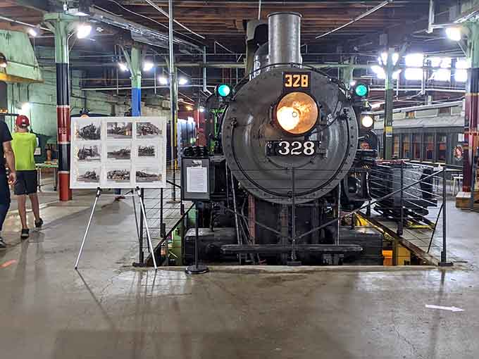 Locomotive 328 stares you down the moment you walk in, and honestly, you'll blink first.