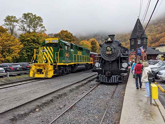 Two locomotives, one misty gorge, and a train ride that'll make you feel like a kid again instantly.