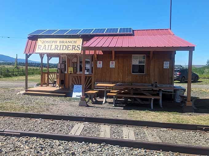 Your charming home base awaits, complete with solar panels because even railroad adventures embrace modern sustainability.